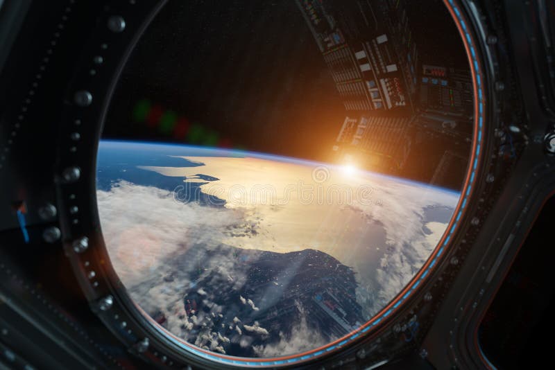 View of Planet Earth from a Space Station Window 3D Rendering Elements ...