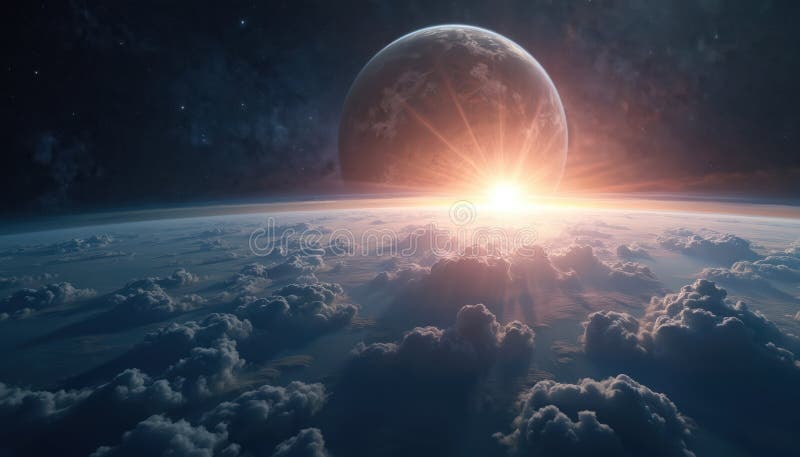 View of Planet Earth from Space, Sunrise Over Cloudscape Atmosphere ...