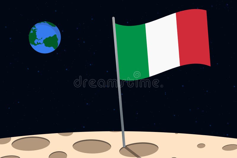 View of Planet Earth from the Surface of the Moon with the Italy Flag ...
