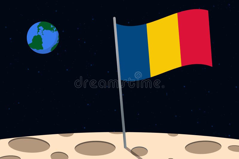 View of Planet Earth from the Surface of the Moon with the Romania Flag ...