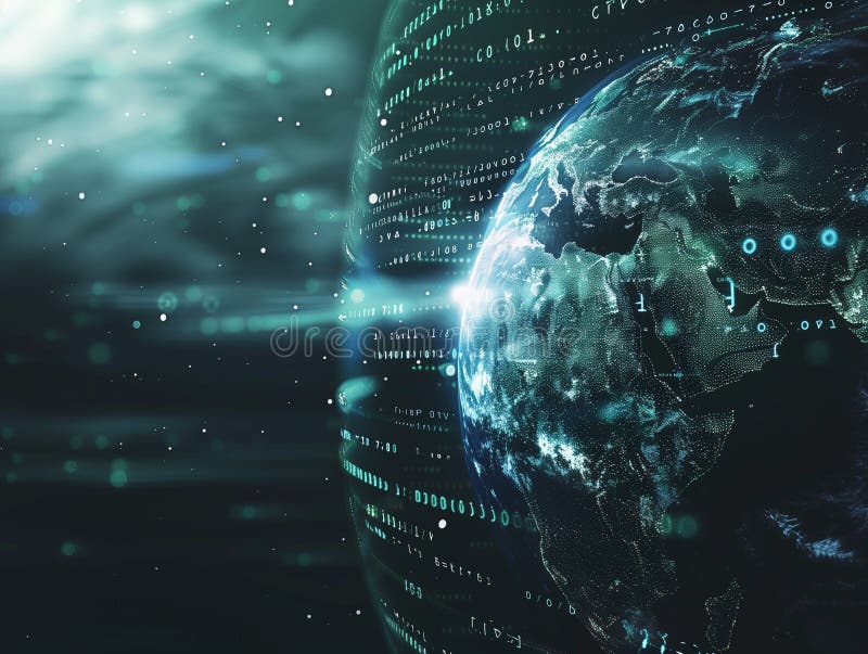 View of Planet Earth Surrounded by a Stream of Computer Data and Binary Code Stock Illustration ...