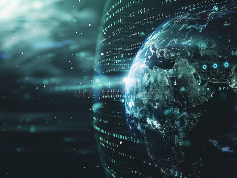 View of Planet Earth Surrounded by a Stream of Computer Data and Binary Code Stock Illustration ...