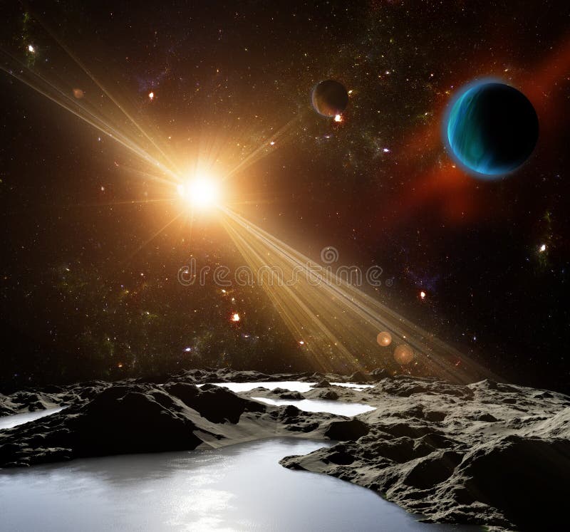 A View of Planet Earth and the Universe from the Moon S Surface. Stock ...