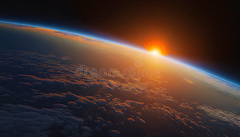 View from Planet Orbit on Rising Sun. Distant Space Worlds Stock ...