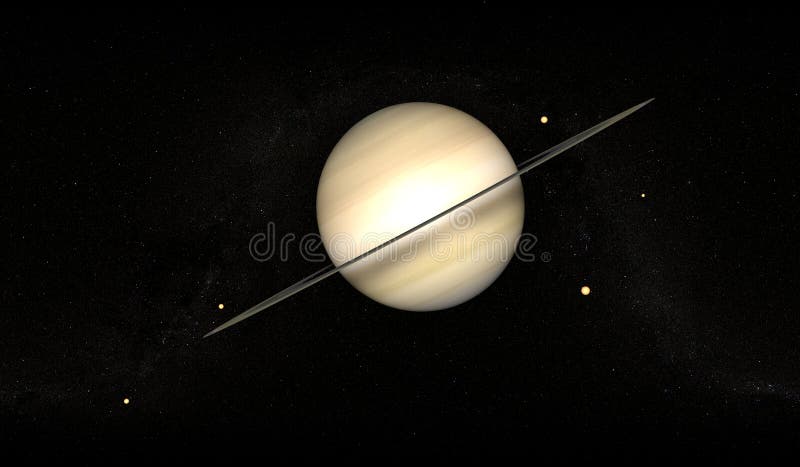 View of the Planet Saturn with Rings and Moons. Exploration Around the ...