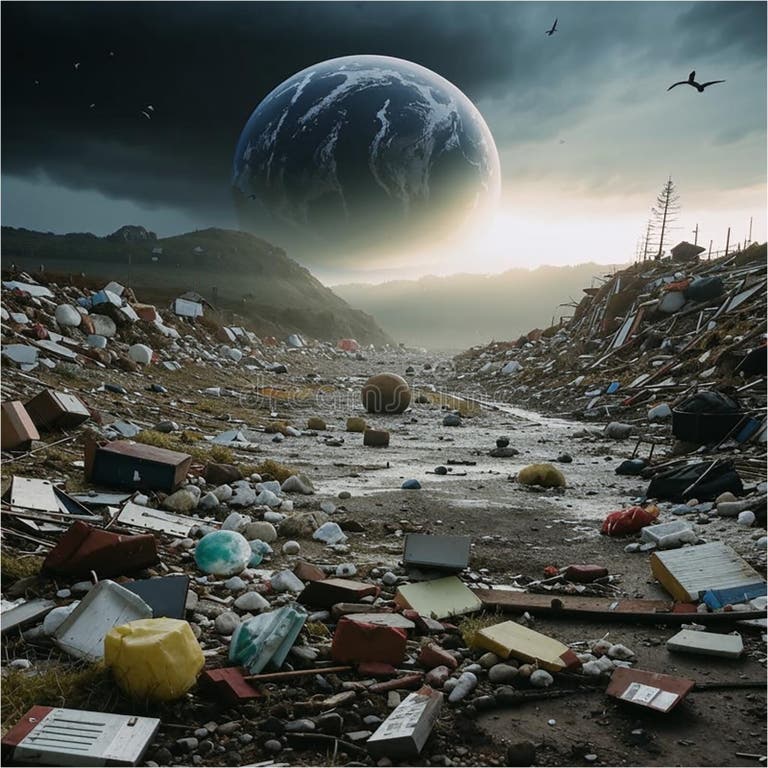 View of the Planet in the Sky from a Garbage Dump Stock Image - Image ...