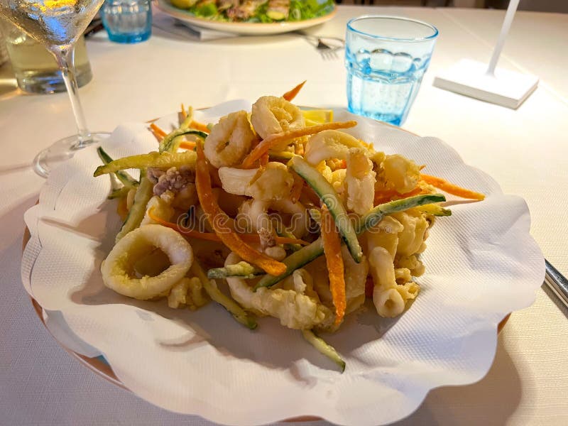 View of a Plate of Deep-fried Seafood in an Italian Restaurant Stock ...