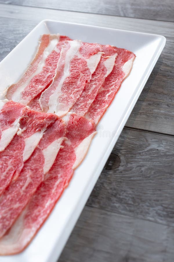 Plate of Raw Slices of Beef Belly, Beef Bacon Stock Image - Image of ...