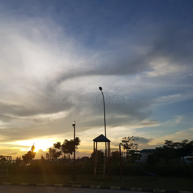 View of Playground during the Sunset Stock Image - Image of horizon ...