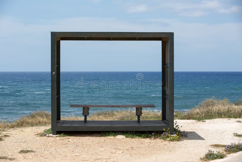 View Point with Bench on the Sea Beach Stock Image - Image of nature ...