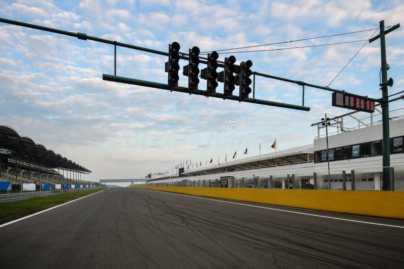 View from the Pole Position in a Racetrack. Stock Photo - Image of ...