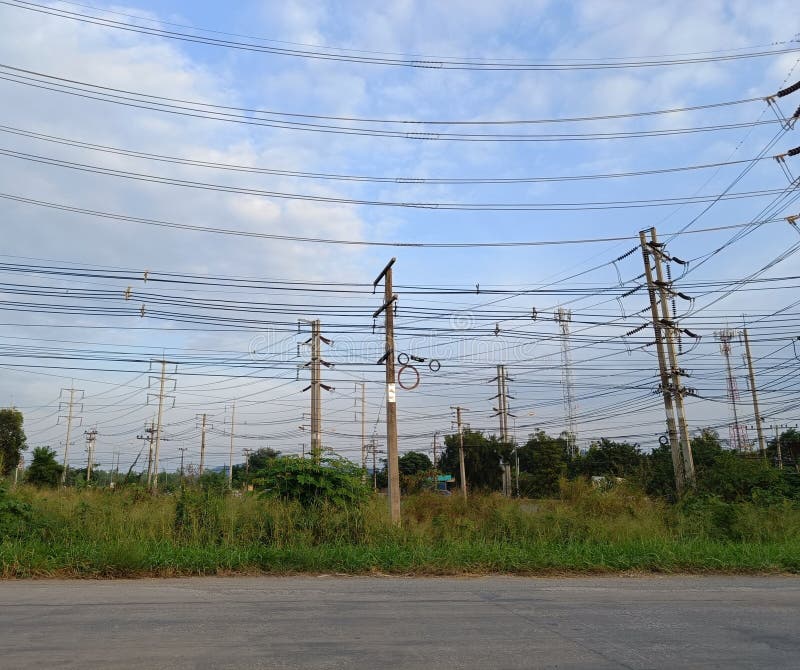 View of Poles and Power Lines in Thailand Stock Image - Image of ...