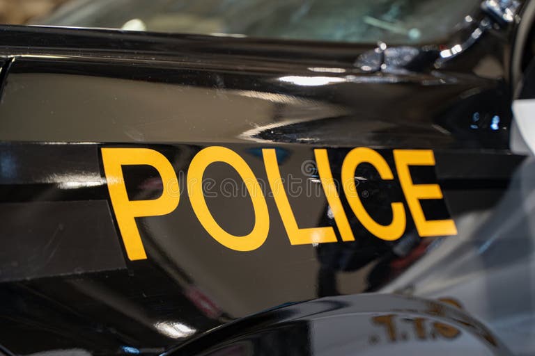 View of the "Police" Text on a Police Car Stock Image - Image of ...