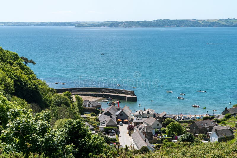 View of Polkerris from the Top of the Cliffs, Cornwall, England, UK ...