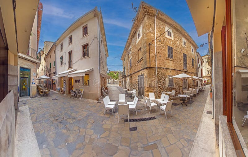 View of Pollenca Historic Town Square with Stone Buildings Stock Photo ...