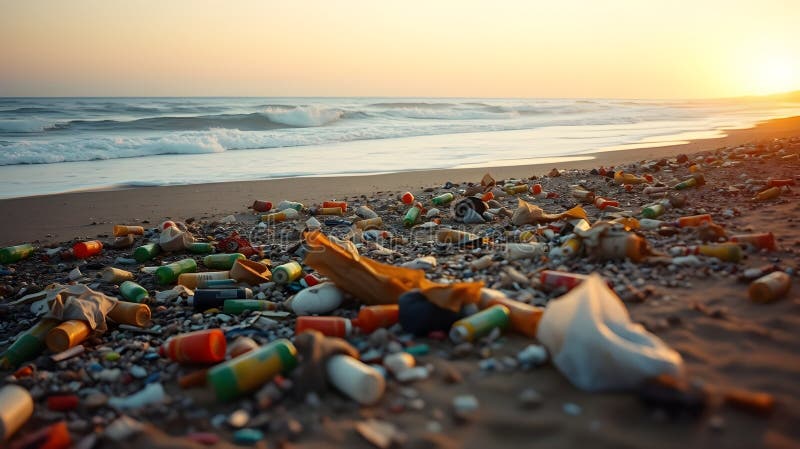A Polluted Beach Covered in Trash and Debris Stock Illustration ...