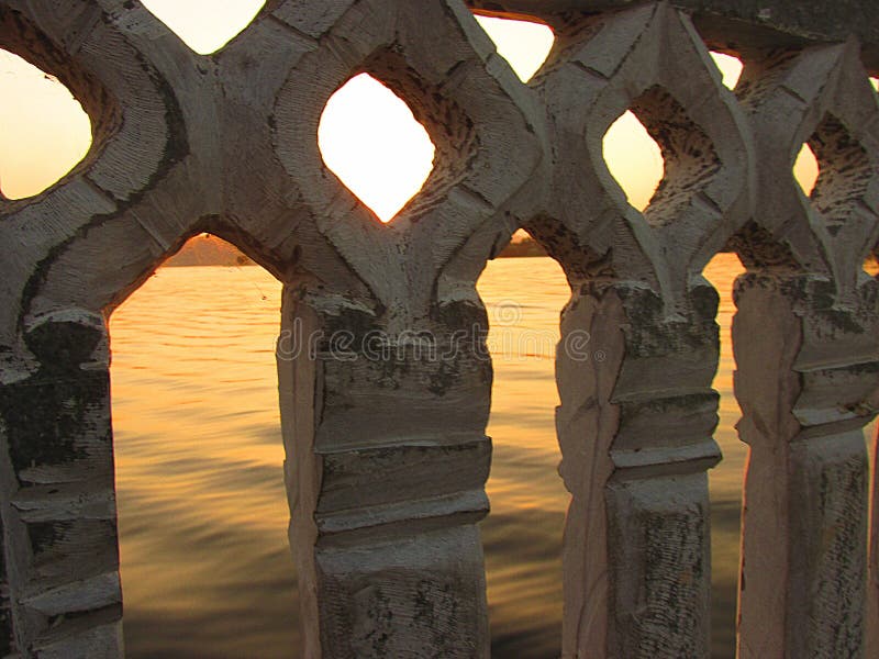 View of Pond through Ancient Balustrade Stock Image - Image of ...
