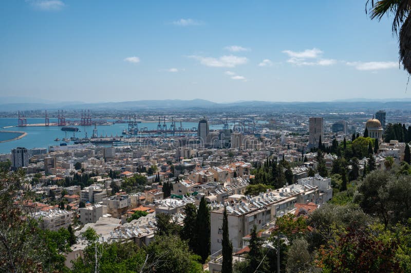 View of the Port of the City of Haifa from the Side of the Sculpture ...