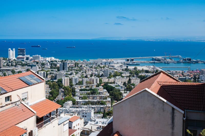 View of the Port of the City of Haifa from the Side of the Sculpture ...