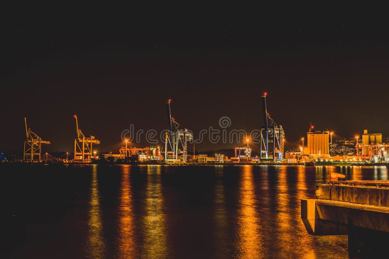 View of the Port Girders at Night Stock Photo - Image of bridge, light ...