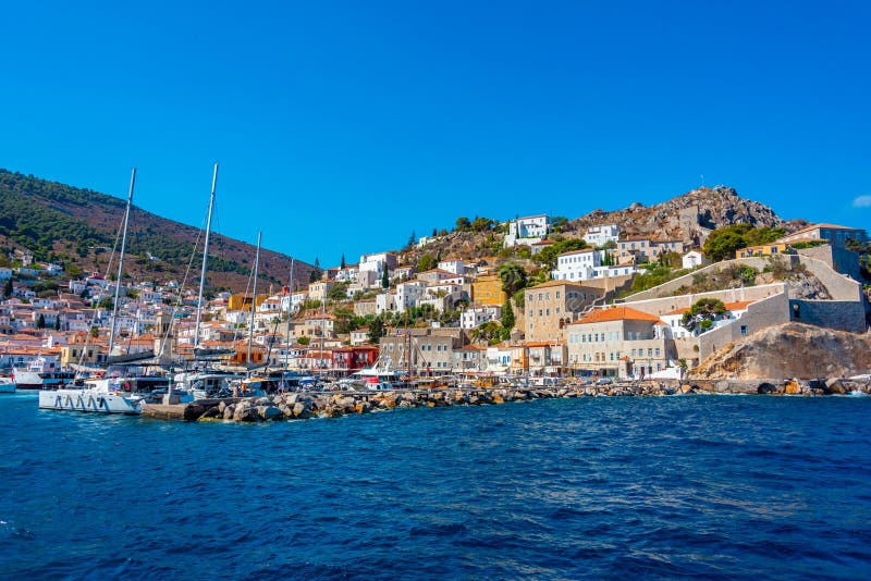 View of Port of Hydra in Greece Stock Image - Image of leisure ...