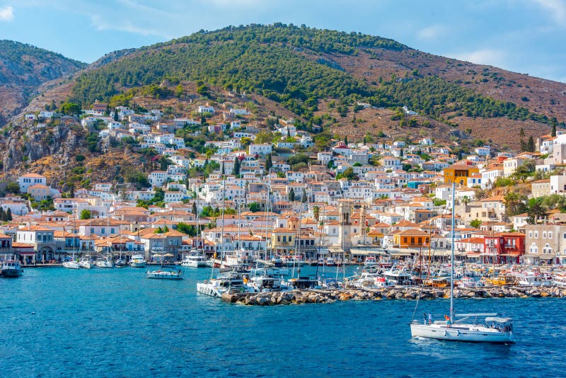 View of Port of Hydra in Greece Stock Image - Image of greece ...