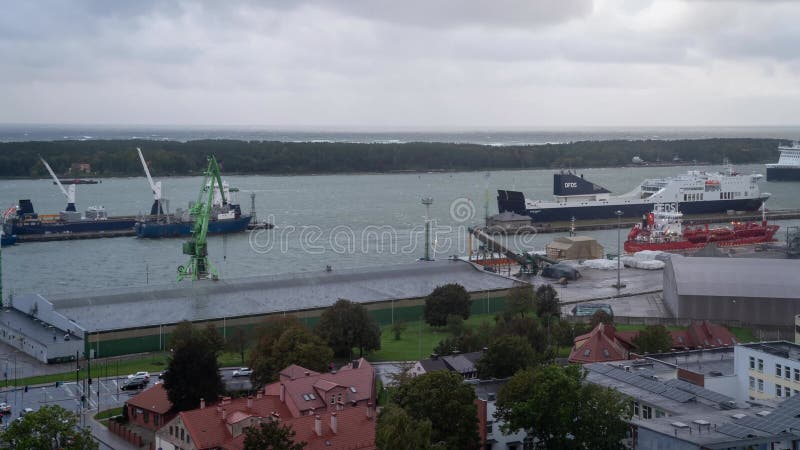 View of the Port of Klaipeda and the Approaching Ferry. View from the ...