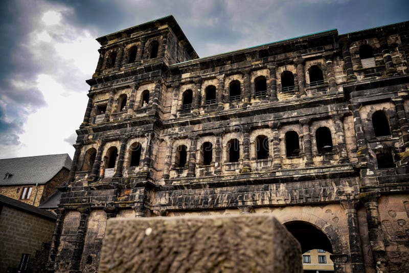 View of the Porta Nigra stock photo. Image of landmark - 255824772