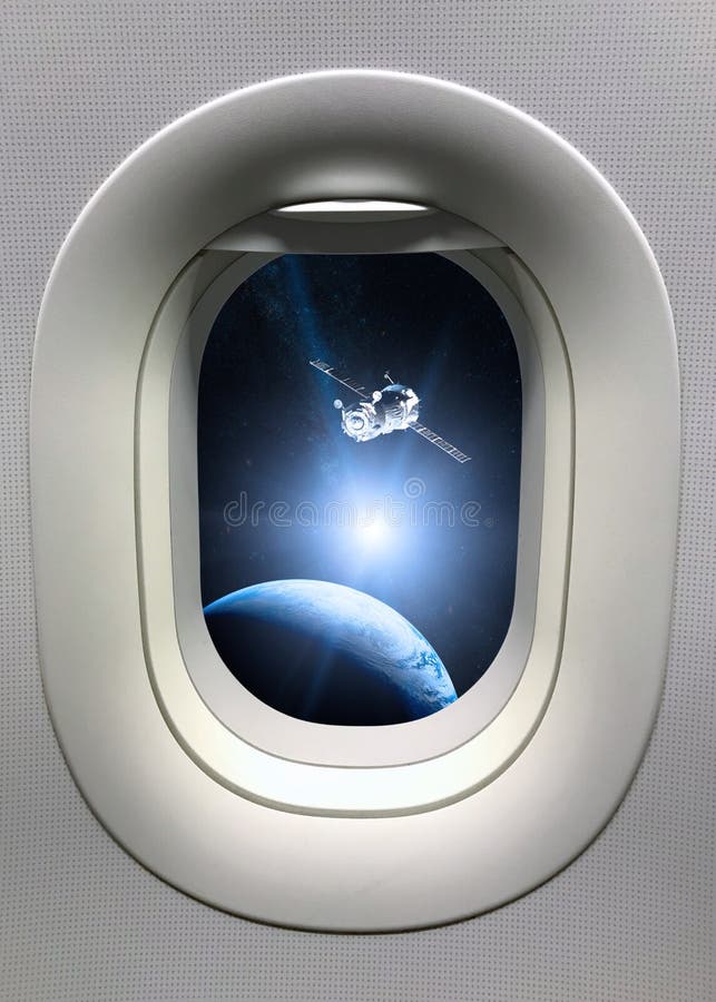 Earth And Galaxy In Spaceship International Space Station Window Stock ...