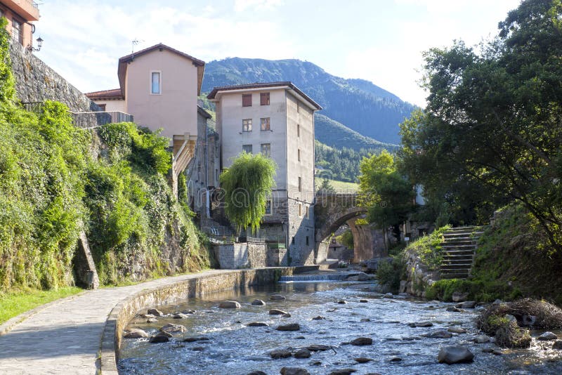 View of Potes, a Village in Peaks of Europe Stock Photo - Image of ...