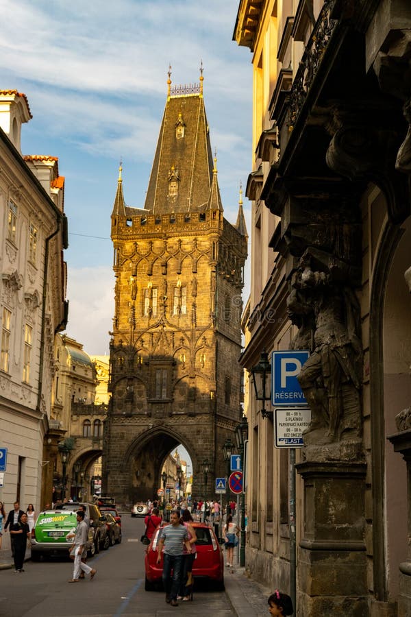 View of the Powder Tower in Prague and the Side of the Municipal House ...