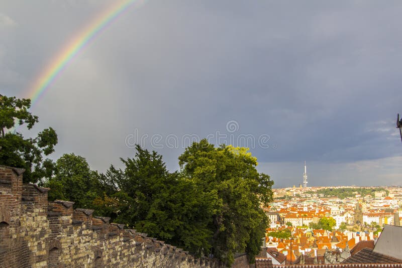 View from the Prague Castle in the Old Town and a Rainbow after the ...