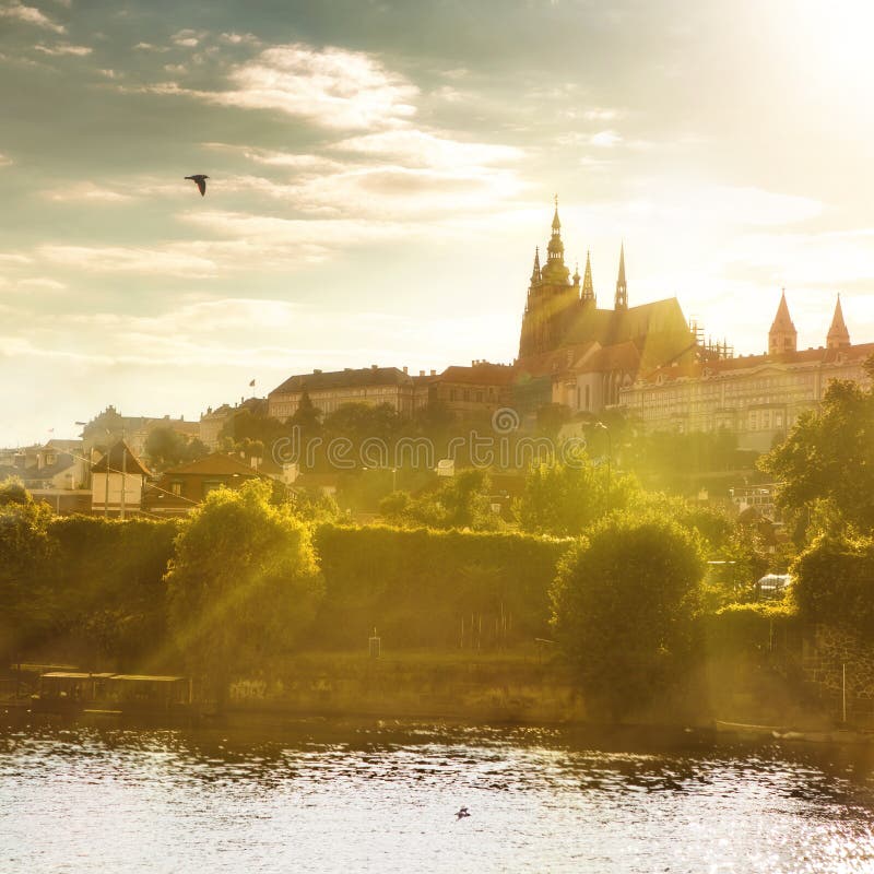 View of Prague Castle on Sunset Stock Image - Image of praha, national ...