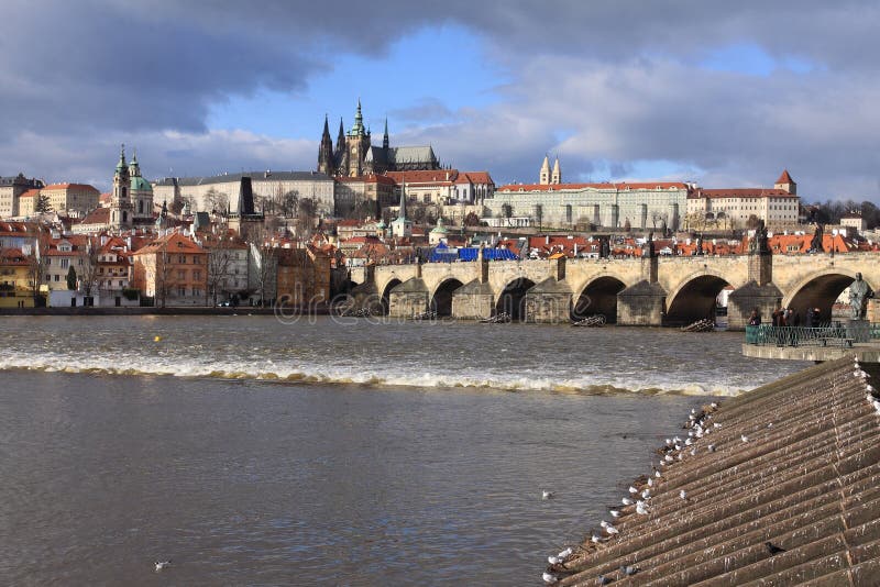 View on the Prague Gothic Castle with the Charles Bridge Stock Photo ...