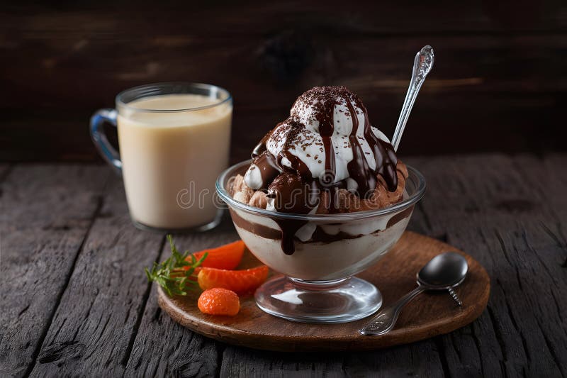 View Presentation of a Chocolate Sundae in Foodgraphy Stock ...