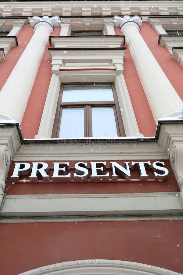 View of presents sign stock photo. Image of advertising - 208248648