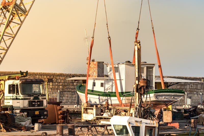 View of a Private Shipyard at the Marina Harbor of Heraklion, Greece ...