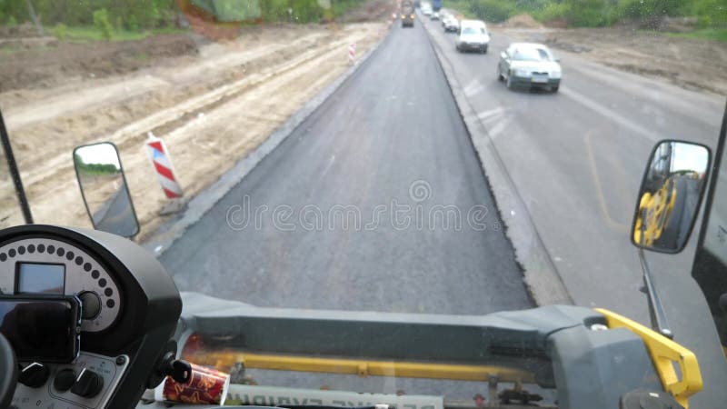 Roller Laying New Asphalt Layer. Special Machinery Making Road ...