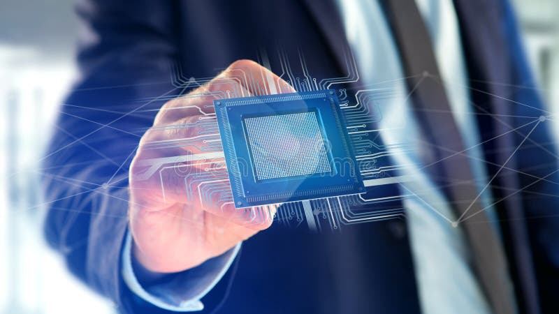 Processor Chip and Network Connection - 3d Render Stock Illustration ...