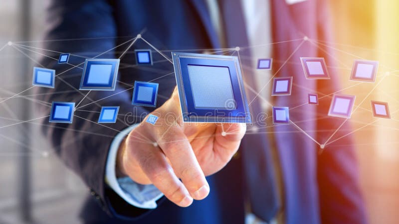 Processor Chip and Network Connection - 3d Render Stock Illustration ...