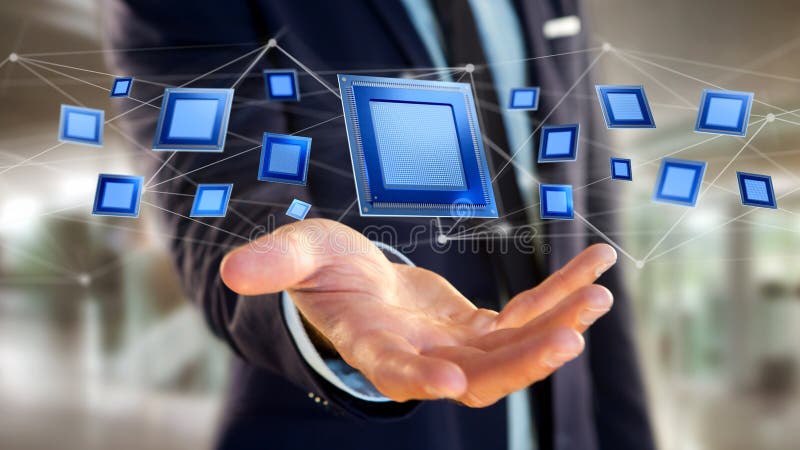 Processor Chip and Network Connection - 3d Render Stock Illustration ...