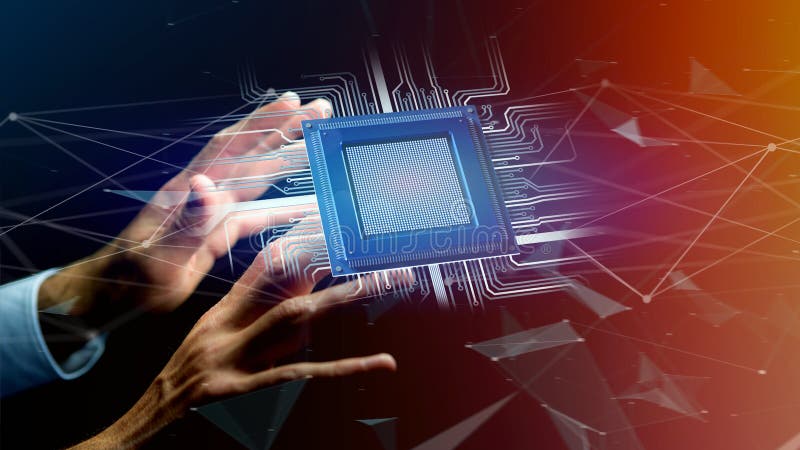 Processor Chip and Network Connection - 3d Render Stock Illustration ...