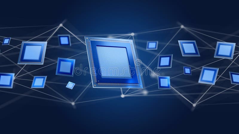 Processor Chip and Network Connection - 3d Render Stock Illustration ...
