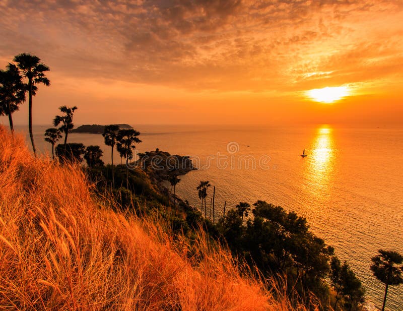 View of a Promthep Cape in the Sunset, Thailand Stock Photo - Image of ...