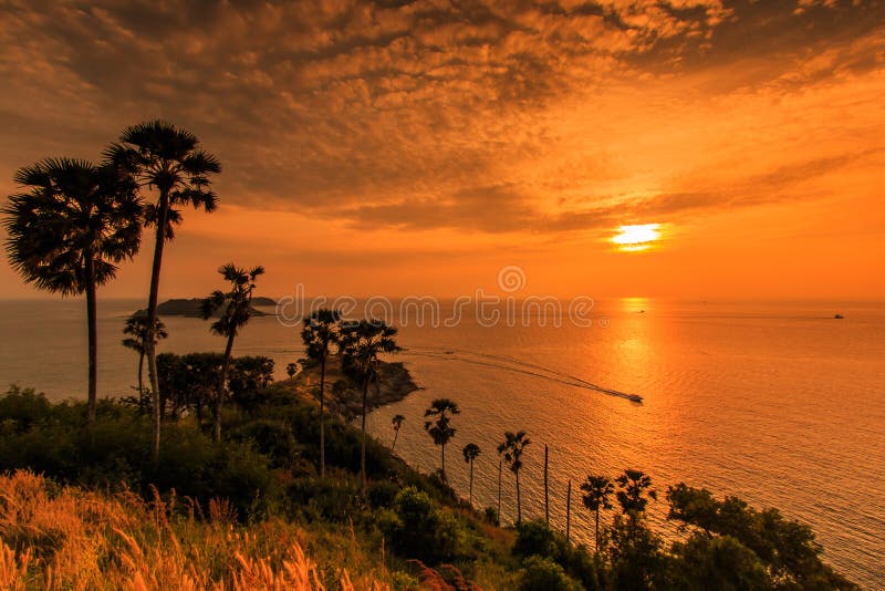 View of a Promthep Cape in the Sunset, Thailand Stock Photo - Image of ...
