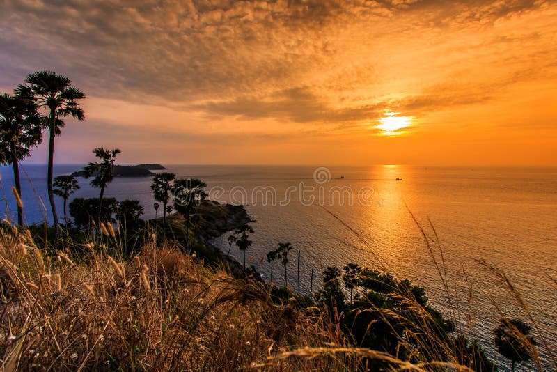 View of a Promthep Cape in the Sunset, Thailand Stock Image - Image of ...