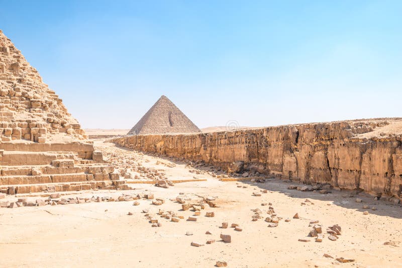 View of the Pyramid of Menkaure from the Base of the Pyramid of Khafre ...