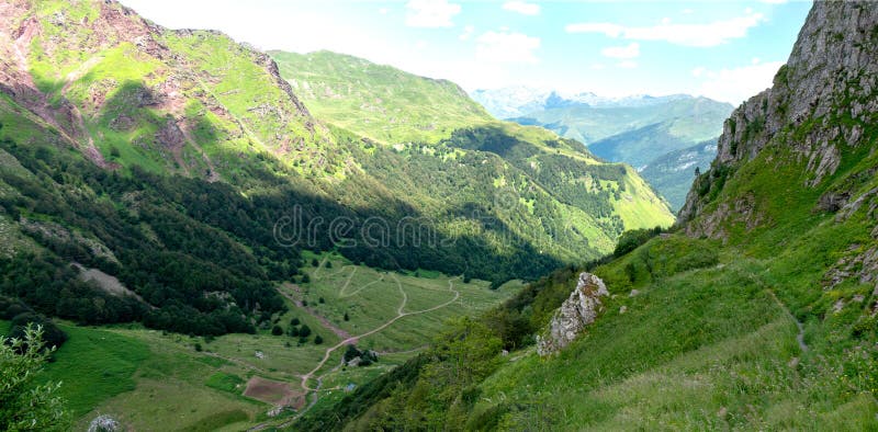 View of Pyrenees Mountains with Blue Sky Stock Image - Image of grass ...