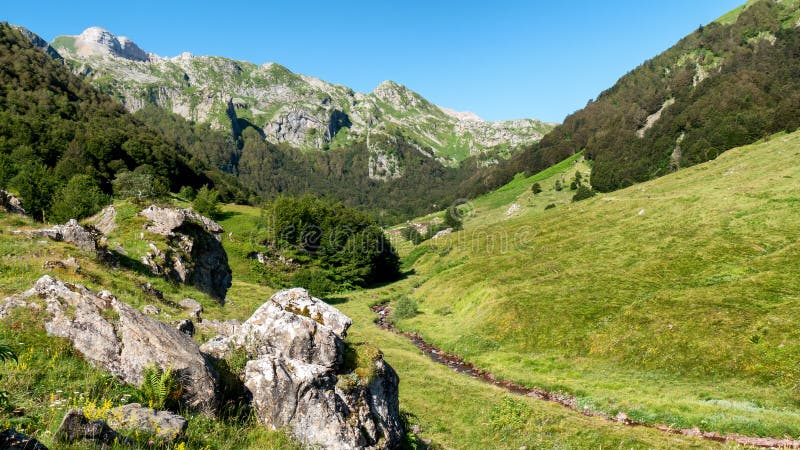 View of Pyrenees Mountains with Blue Sky Stock Image - Image of rocky ...
