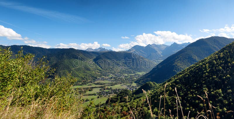 View of Pyrenees Mountains with Cloudy Blue Sky Stock Image - Image of ...